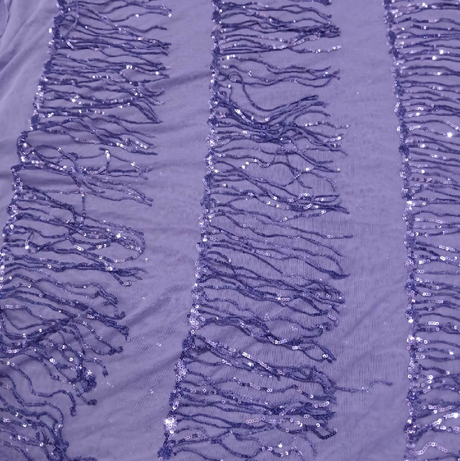 Lavender Sequin Fringe Net Fabric | Lilac Party Wear Material - Meeran ...