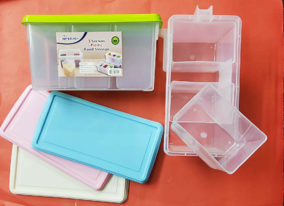 Multipurpose Space Saving 3-Section Plastic Food Storage Container wit ...